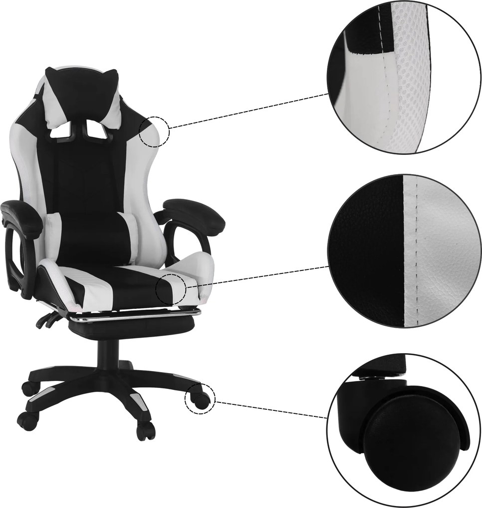 Kancelářské/herní křeslo s RGB LED podsvícením, černá/bílá, JOVELA