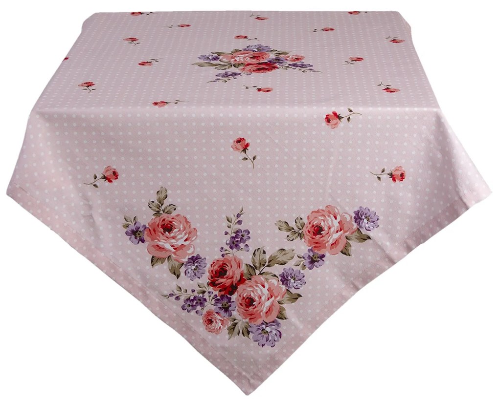 Růžový bavlněný ubrus na stůl s růžemi Dotty Rose - 130*180 cm