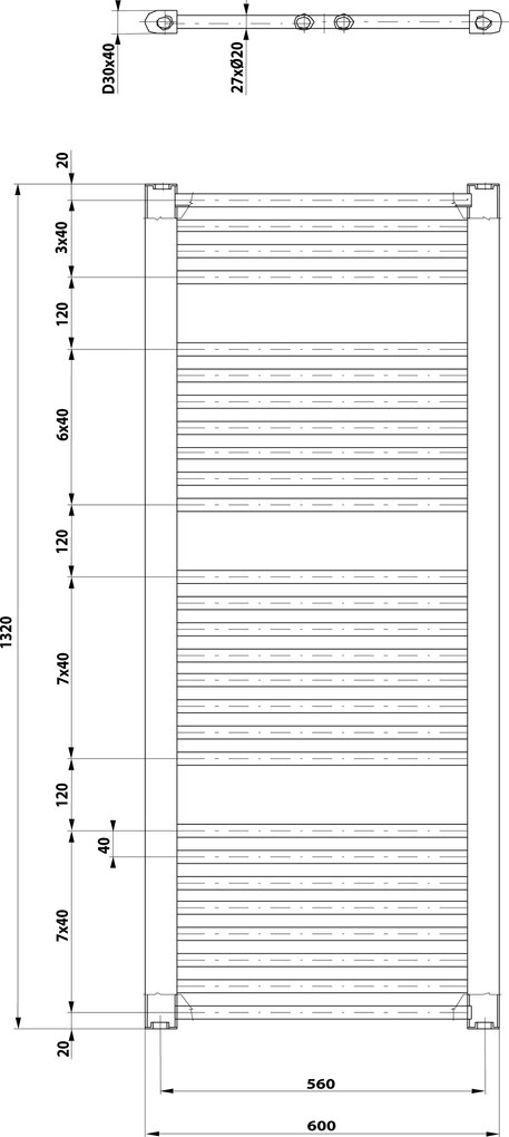 Aqualine Direct otopné těleso rovné 600 x 1320 mm boční připojení bílá ILR36T