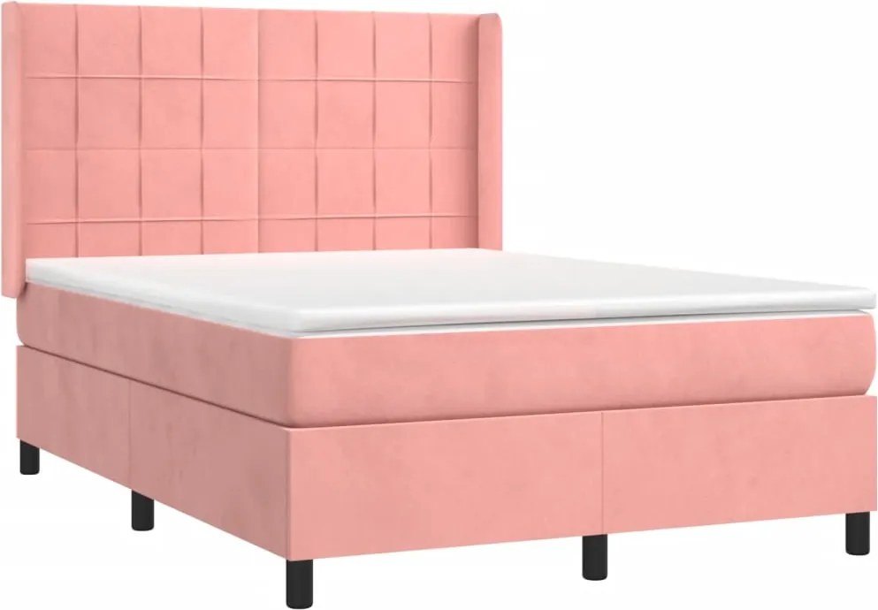 Box spring postel s matrací a LED růžová 140x200 cm samet 3139570