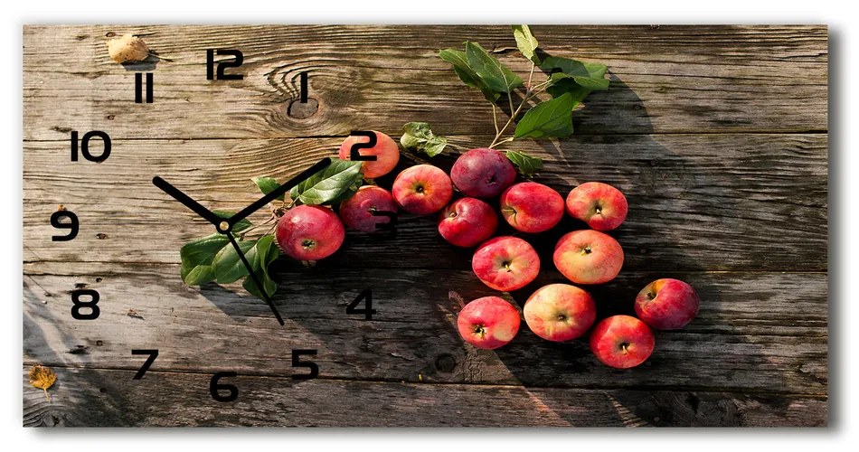 Wallmuralia Skleněné hodiny na stěnu Jablka na stole 60x30 cm