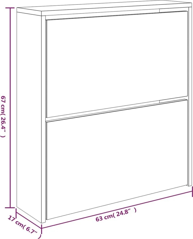 vidaXL Botník se zrcadlem 2patrový 63 x 17 x 67 cm [342629] Barva: bílá s vysokým leskem