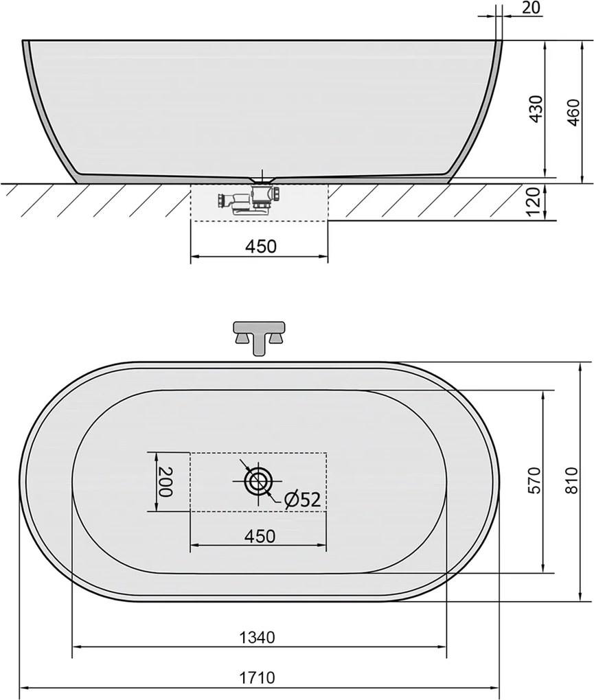 Polysan Reduta 170 x 80 cm vana volně stojící litý mramor 72842