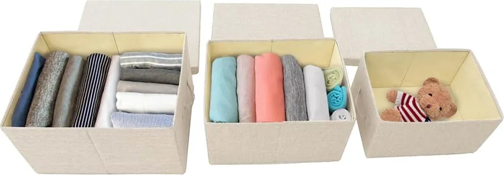 Stohovatelné úložné boxy 3dílná sada textil krémové 332920
