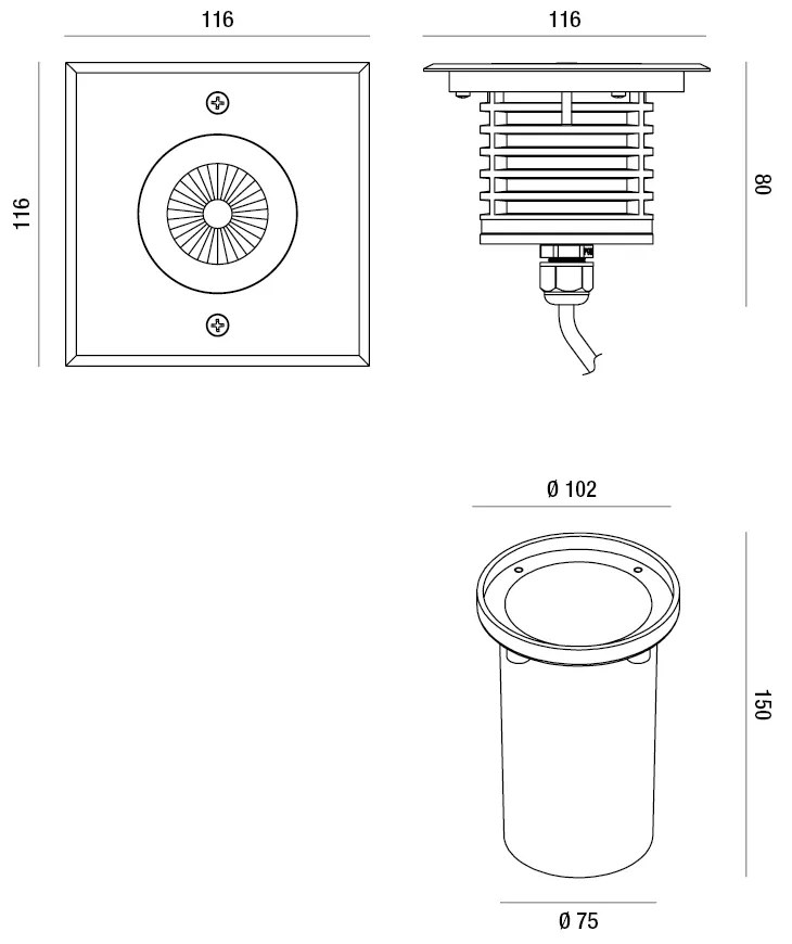 Fabas 6908-02-414 Wako 2, hranaté pojezdové svítidlo z nerezu, 7,8W LED, 3000K, 11,6x11,6cm, IP67