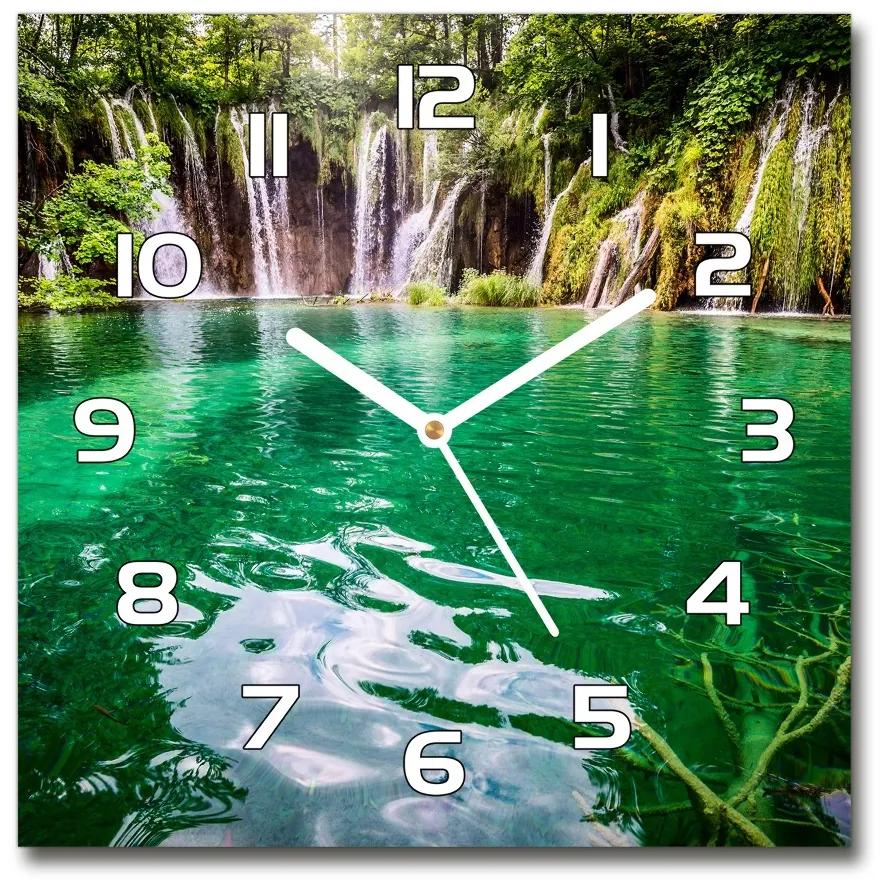 Wallmuralia Skleněné hodiny čtverec Plitvické jezero 30x30 cm