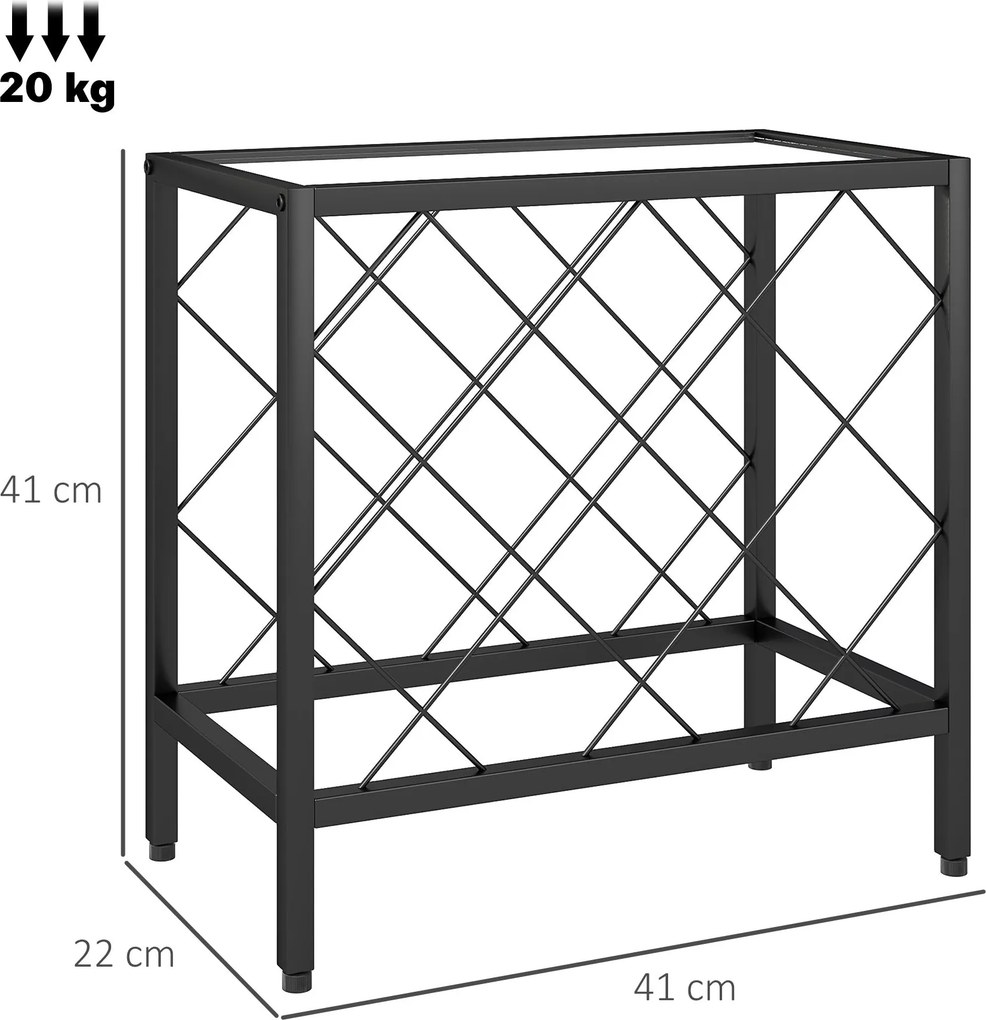 HOMCOM Stojan na víno pro 10 lahví s tvrzeným sklem a ocelovou konstrukcí do obývacího pokoje a jídelny 41x22x41 cm Černý