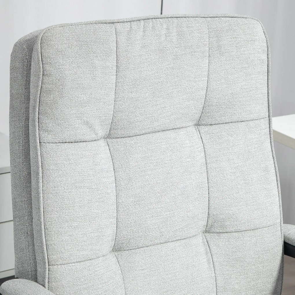 Ergonomická kancelářská židle HOMCOM s opěrkami, výškově nastavitelná otočná židle s houpací funkcí, vzhled lnu, tuftovaná počítačová židle, šedá