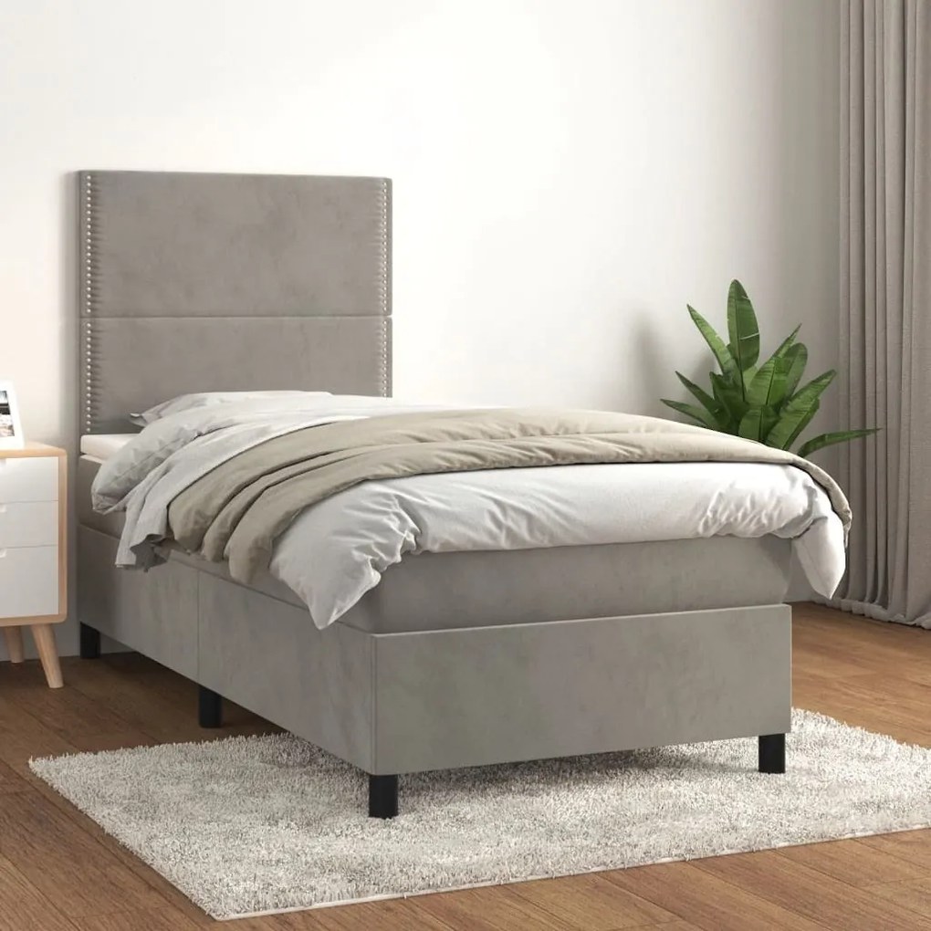 vidaXL Box spring postel s matrací 80 x 200 cm samet [3142931] Barva: světle šedá