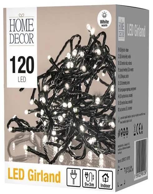 Světelný řetěz teplé bílé světlo 120 LED, 9 + 3 m