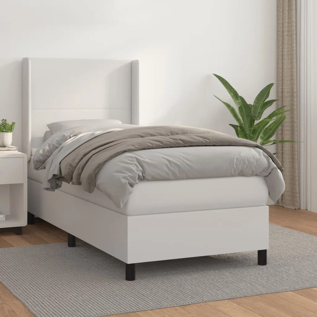 vidaXL Box spring postel s matrací bílá 100x200 cm umělá kůže