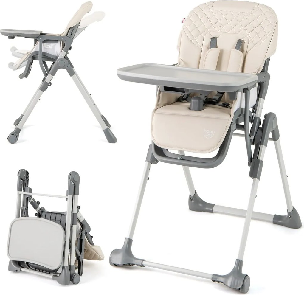 Costway Vysoká stolička baby skládací dětská vysoká stolička s funkcí – šedá