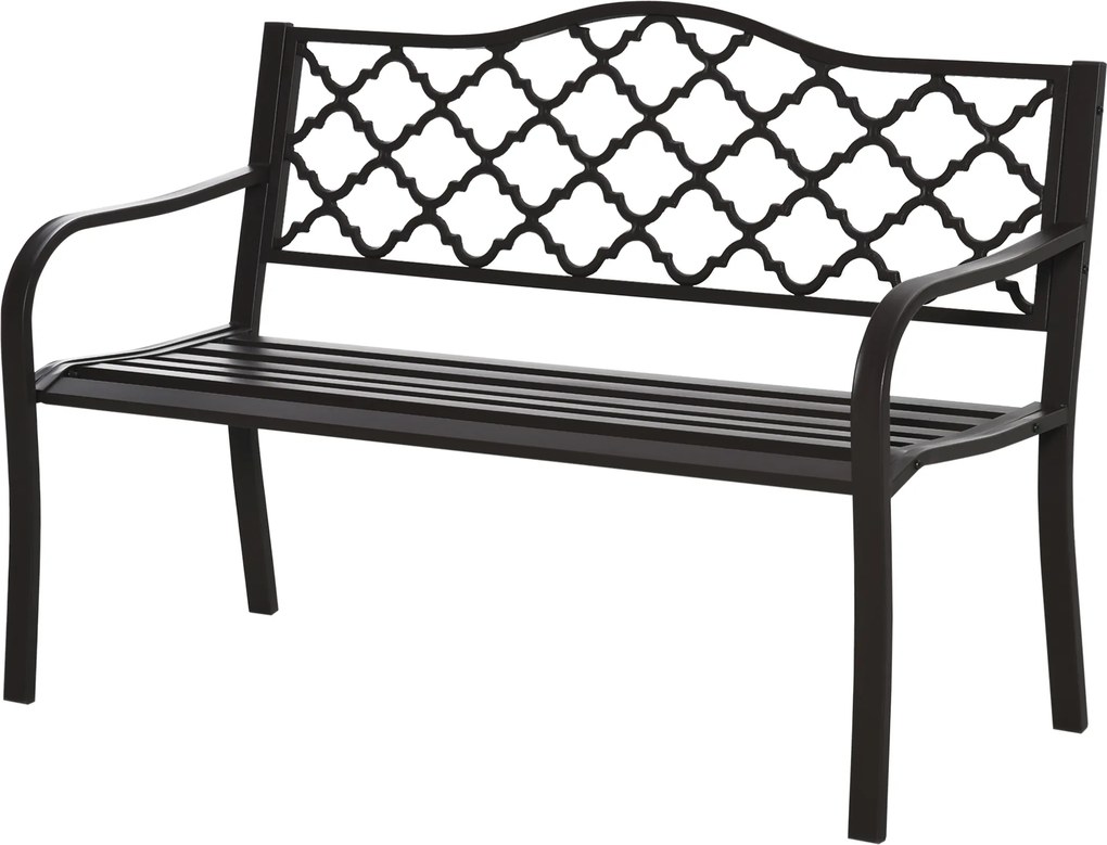 3-místná zahradní lavička Outsunny v rustikálně elegantním stylu pro zahradu nebo terasu, 128D x 60Š x 89V cm, epoxidový kov, litina, hnědá
