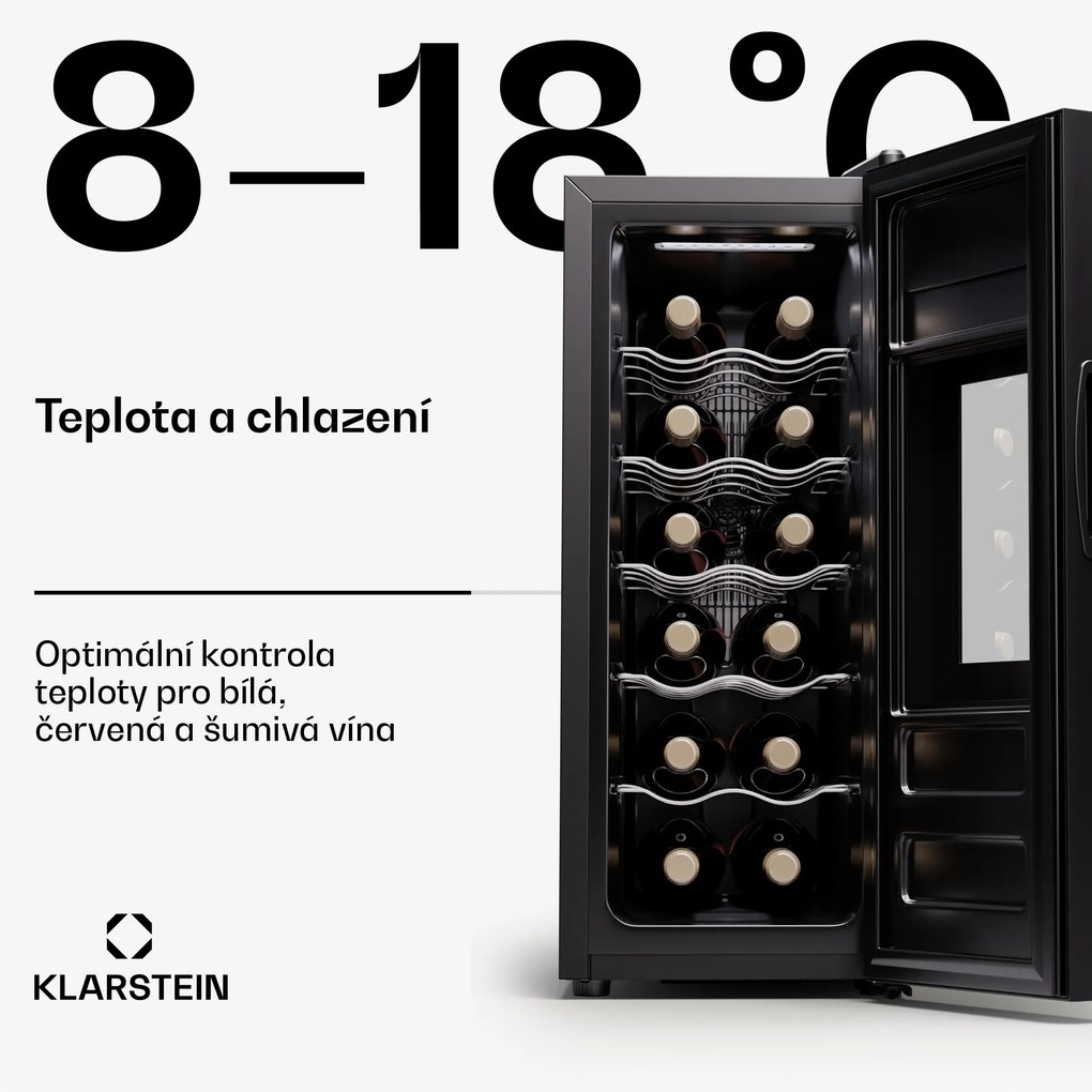 Klarstein Silent Vino 12 Uno Slim, vinotéka, 31 l/12 lahví, 8-18 °C, dotykový displej