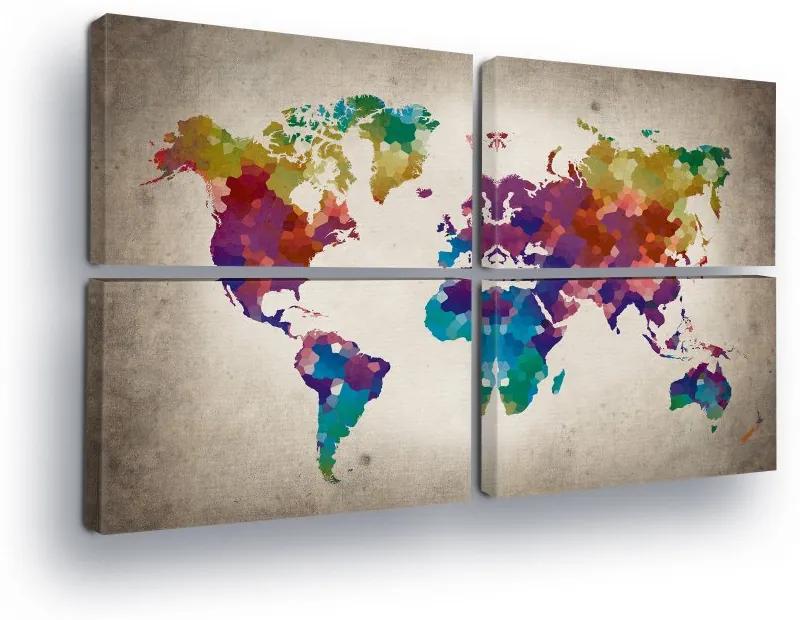 GLIX Obraz na plátně - Vícebarevná Mapa Světa 4 x 60x40 cm