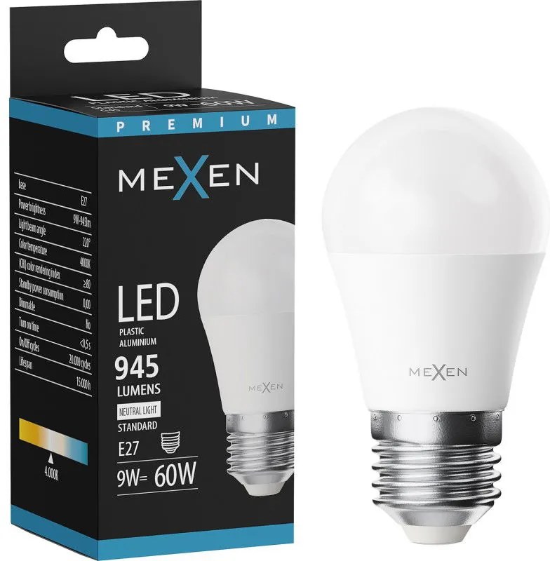 Mexen Nova LED žárovka E27, G45, 9W, Neutrální - 4000K, 945 lm - L101-E27-0940-01