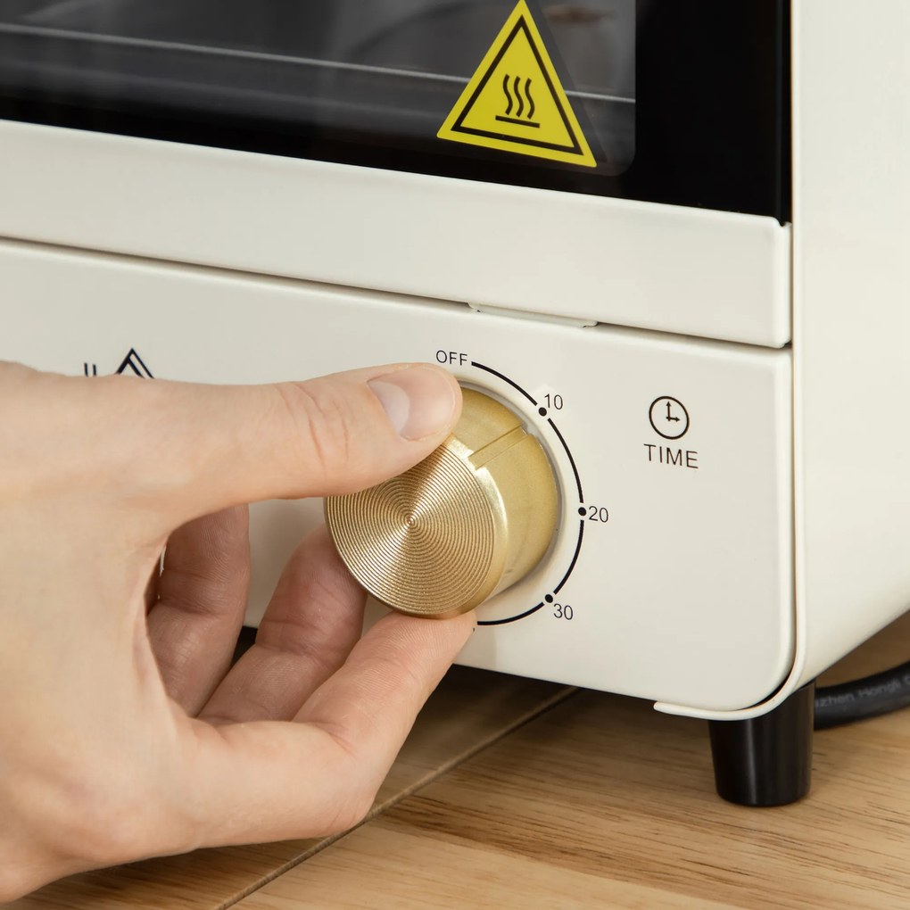 HOMCOM Mini trouba 15 l objem, výškově nastavitelný plech a rošt, 1000 W, krémově bílá
