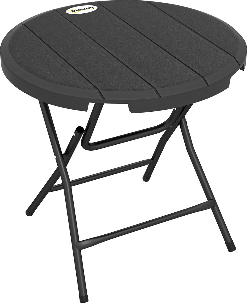 Zahradní stůl Outsunny pro 4 osoby, kulatý skládací stůl Ø80 cm, zahradní jídelní stůl ve vzhledu dřeva, tmavě šedý, ideální na balkon a terasu | Aos…