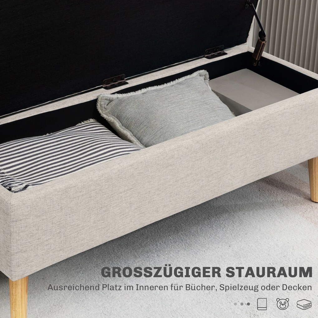 HOMCOM Lavice Čalouněná lavice s úložným prostorem 110 x 39 x 45 cm v béžové barvě se vzhledem lnu do předsíně ložnice obývacího pokoje z kaučukového…
