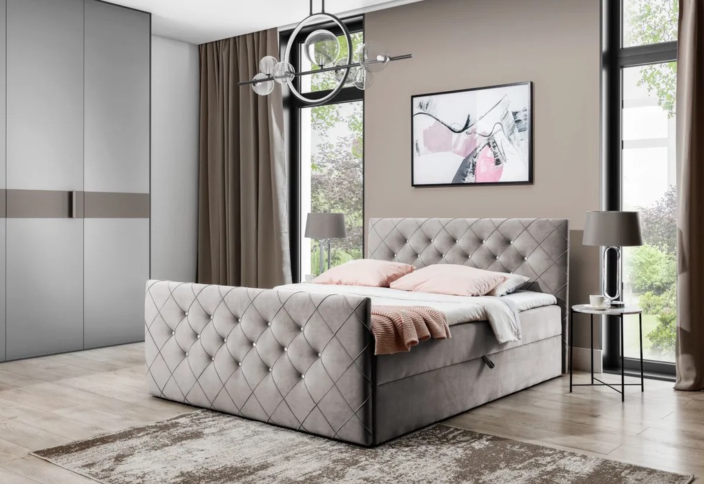 Expedo Čalouněná postel boxspring MATRAGI + topper, 140x200, cappucino