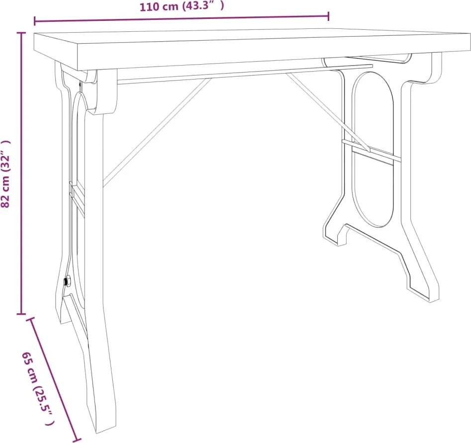 vidaXL Jídelní stůl 110 x 65 x 82 cm masivní jedlové dřevo a železo [340769]