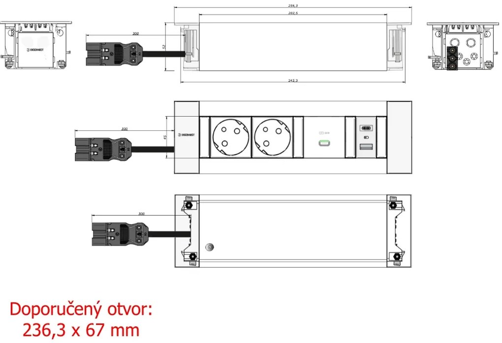 IBConnect Vestavná zásuvka INTRO černá - různé konfigurace Konfigurace elektrozásuvky: 6x230V
