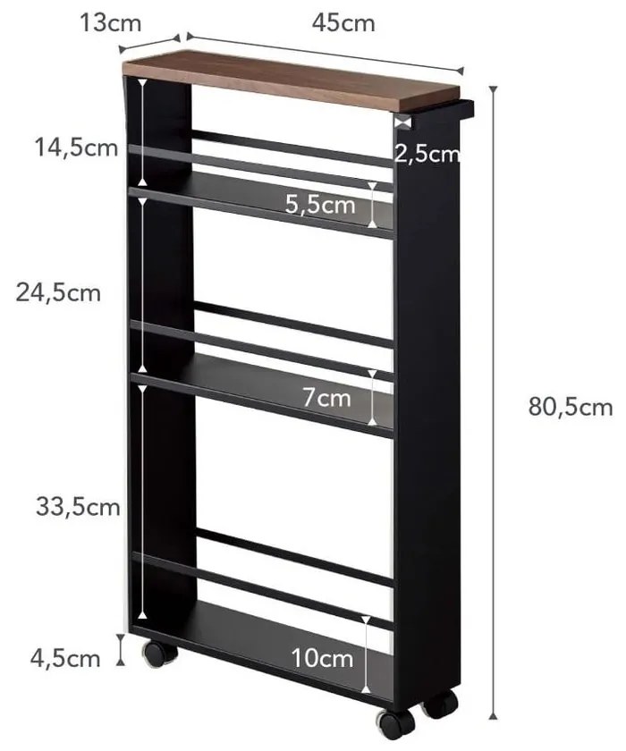 Černá pojízdná police YAMAZAKI Tower Slim