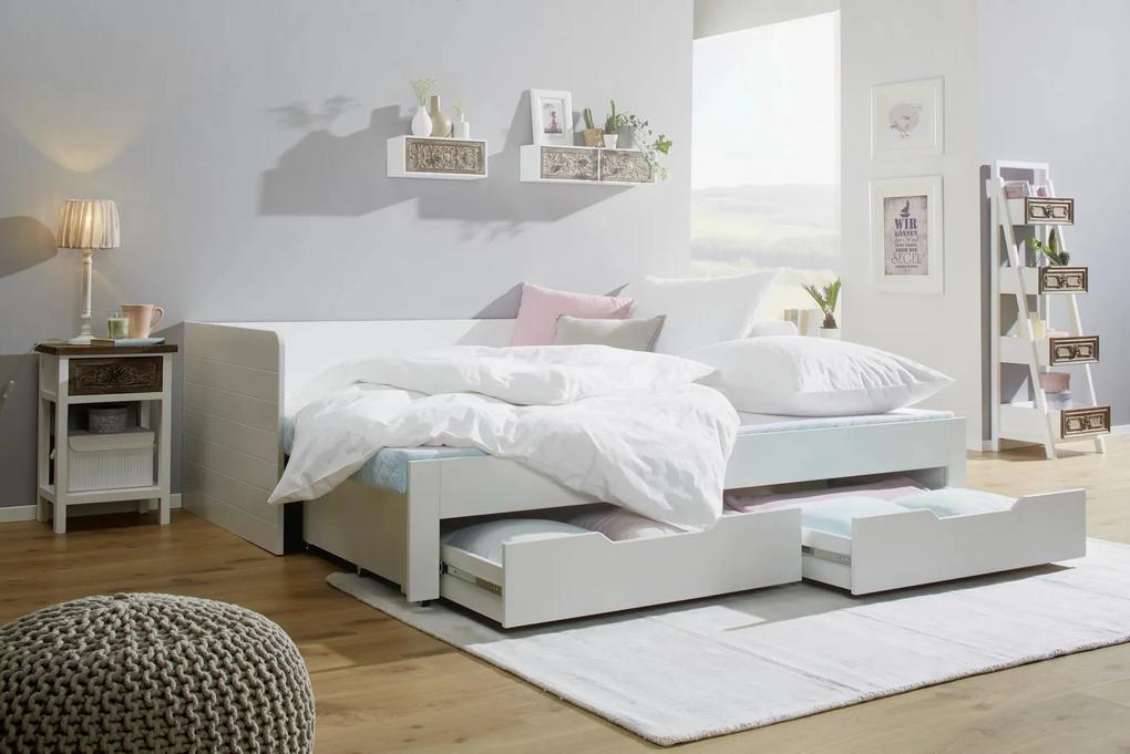 Dětská rozkládací  postel CINDY 90x200 cm s úložným prostorem bílá