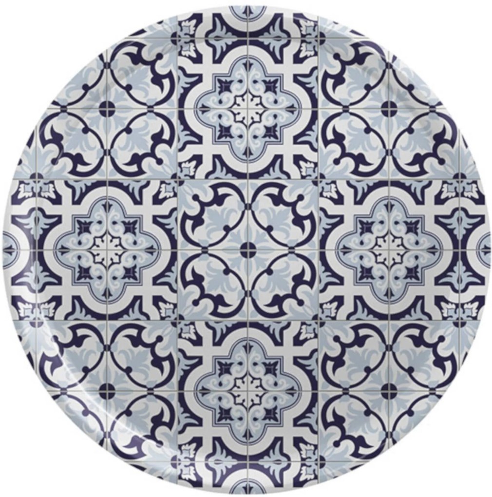 TAFELGUT Kulatý tác Maroccan Pattern Ø 38 cm, modrá barva, bílá barva, plast