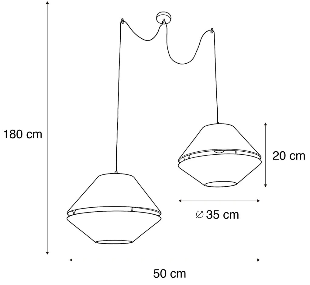 Závěsné svítidlo černé s dvojitým sametovým stínidlem zelené barvy se zlatým vnitřkem 2-světla - Cava Luxe