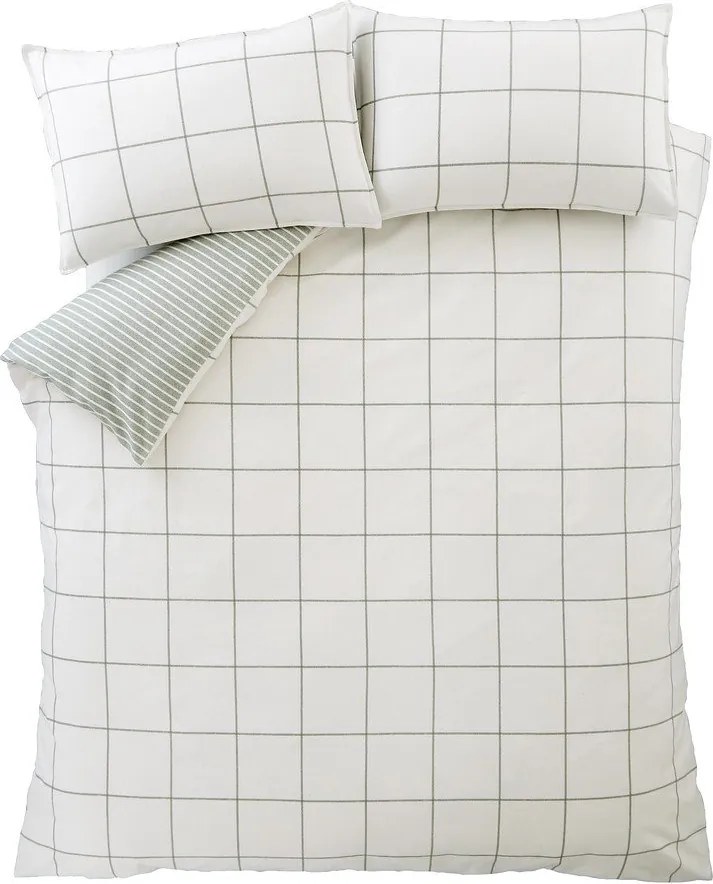 Zelené/krémové flanelové povlečení na dvoulůžko 200x200 cm Brushed Regal Check – Bianca