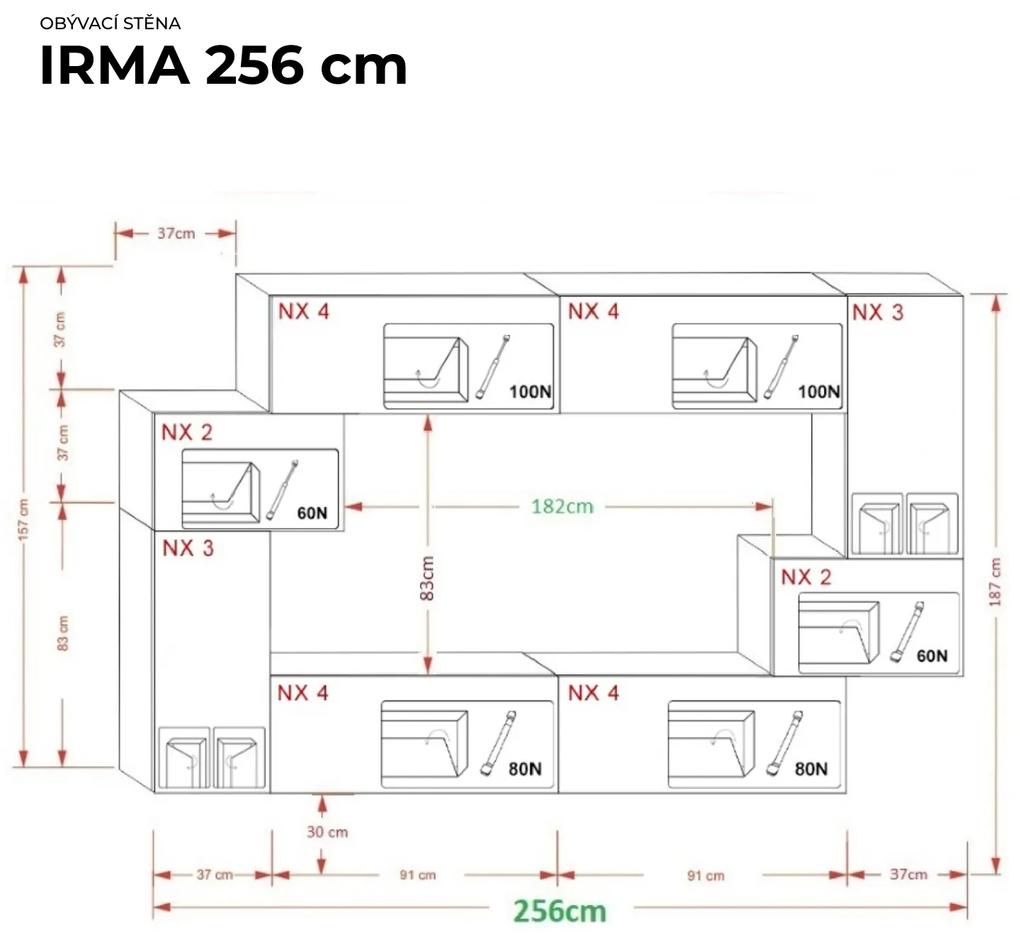 Ral Obývací stěna IRMA 8, 256 cm - Bílý lesk