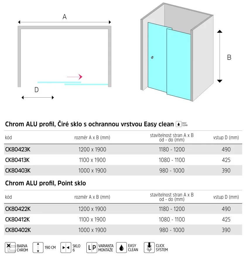 Mereo Lima sprchové dveře dvoudílné zasunovací 100x190 cm sklo Čiré ALU chrom CK80403K