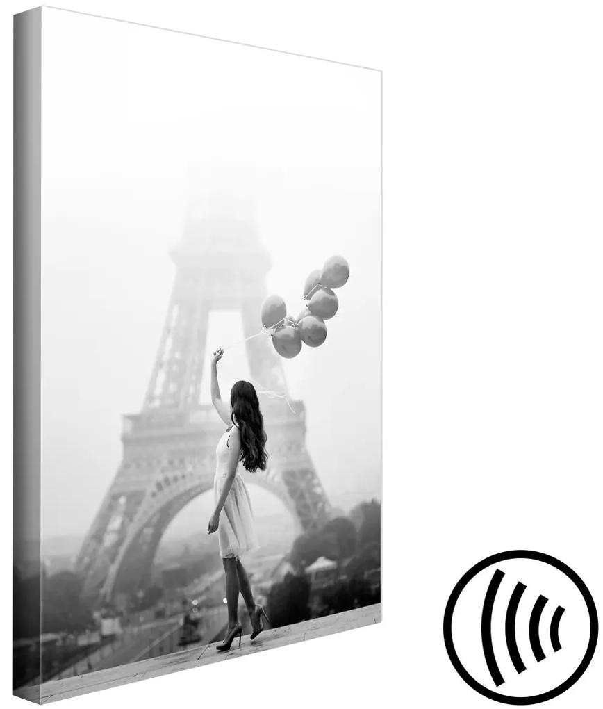 Obraz Procházka ve větru (1-dílný) svislý - žena v Paříži s balónky