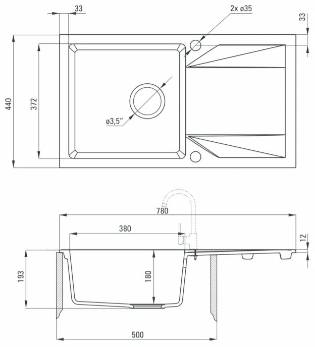 DEANTE EVORA ZQJ_T113 Jednodřez s odkapem 780x440x193, granit antracit - Deante