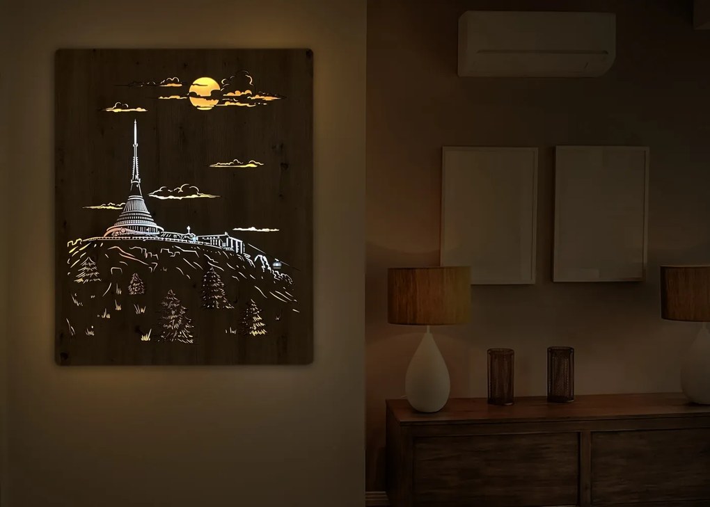 Li-Go "Ještěd" světelný obraz 230V 90x110 cm provedení povrchu: černá s patinou