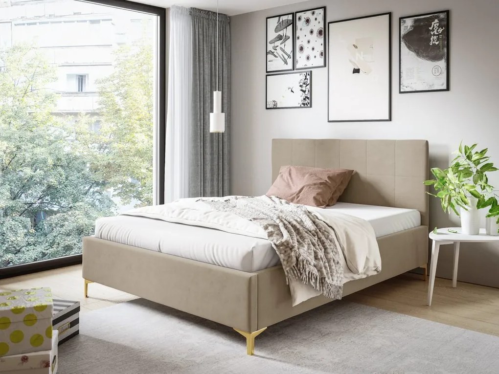 Eka Čalouněná postel SMART+ 160x200 cm Barva látky Trinity: Krémová (Trinity 2302), Úložný prostor: Bez úložného prostoru, Barva nožek postele: Černá