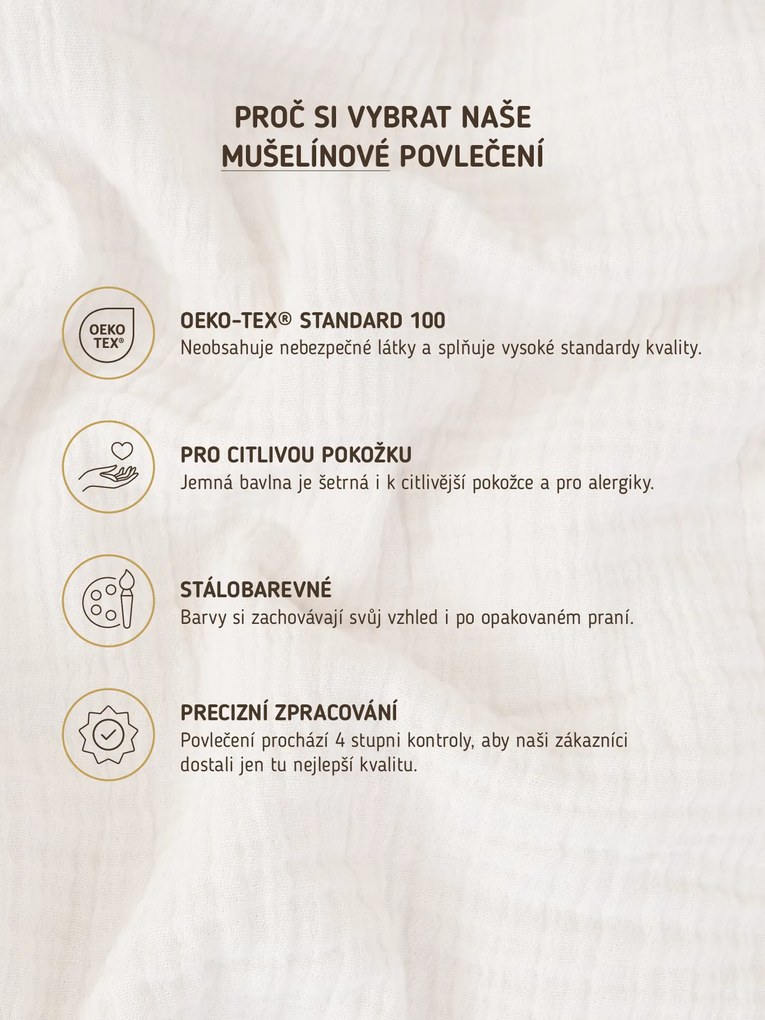 MK Lůžkoviny Mušelínové povlečení Alexia Duo - hnědá/krémová 140 × 200 cm, 70 x 90 cm