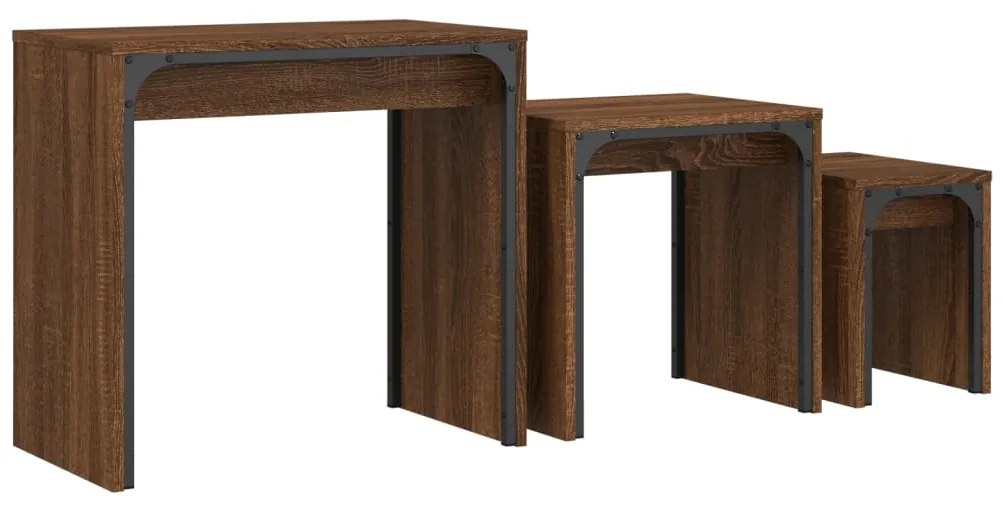 Hnízdové konferenční stolky 3 ks hnědý dub kompozitní dřevo - Default Title