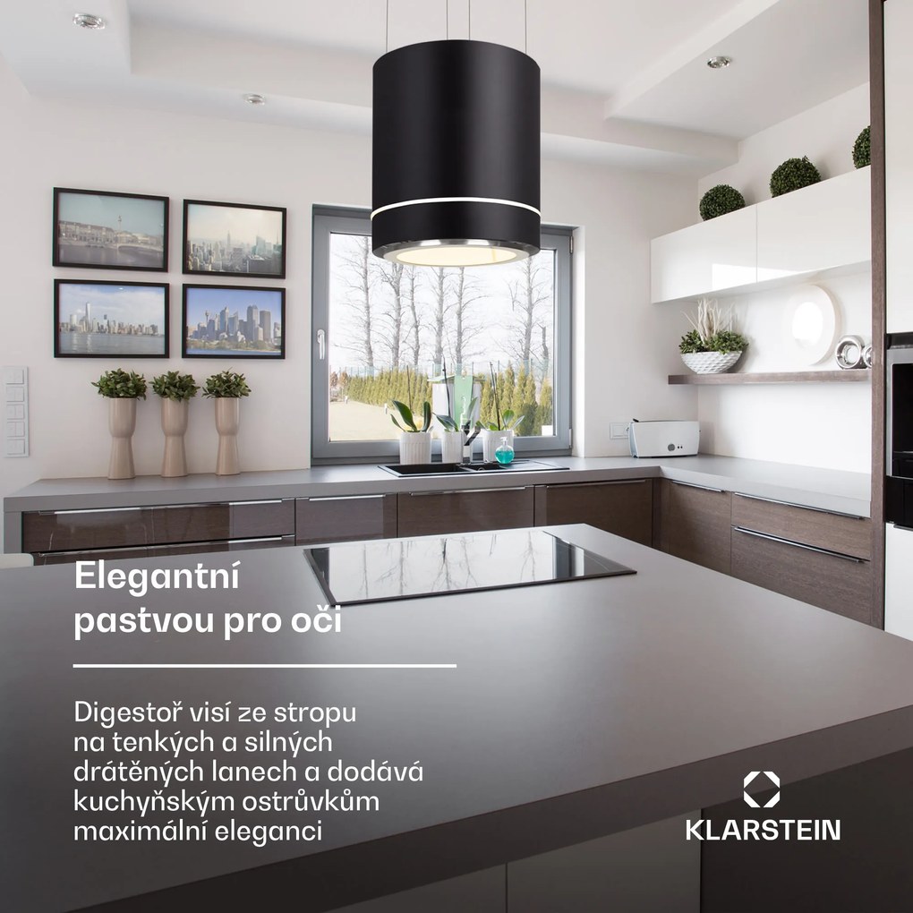 Klarstein Tron Ambience, digestoř, 40 cm, ostrůvková, 521 m³/h, LED, černá