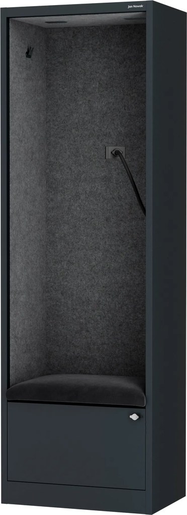 Kancelářská akustická kabina se sedátkem a USB-C portem, korpus antracitový / sedák tmavě šedá, 600 mm: SALLY MentalBox