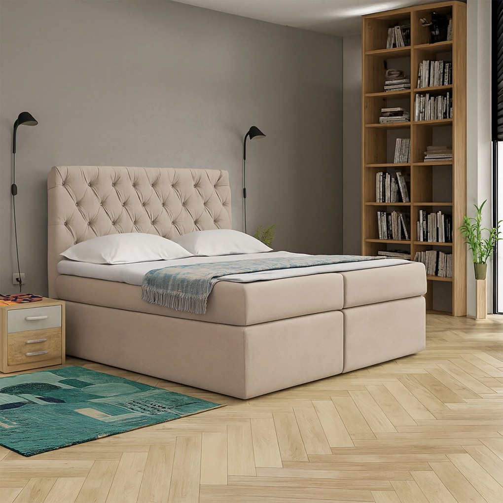 Eka Kontinentální čalouněná postel Luxurious - Cassablanca (180x200 cm) Barva látky Trinity: Krémově bíla (Trinity 2301)