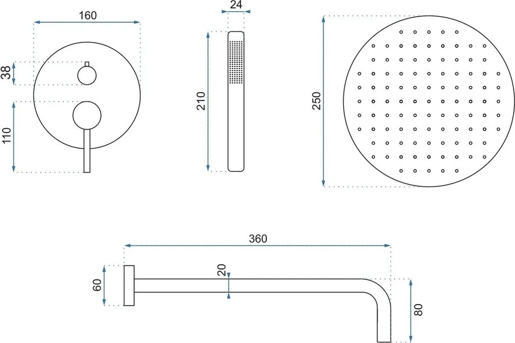 Rea Lungo Grip, podomítková sprchová souprava + BOX montážní systém, měděná matná, REA-P5651