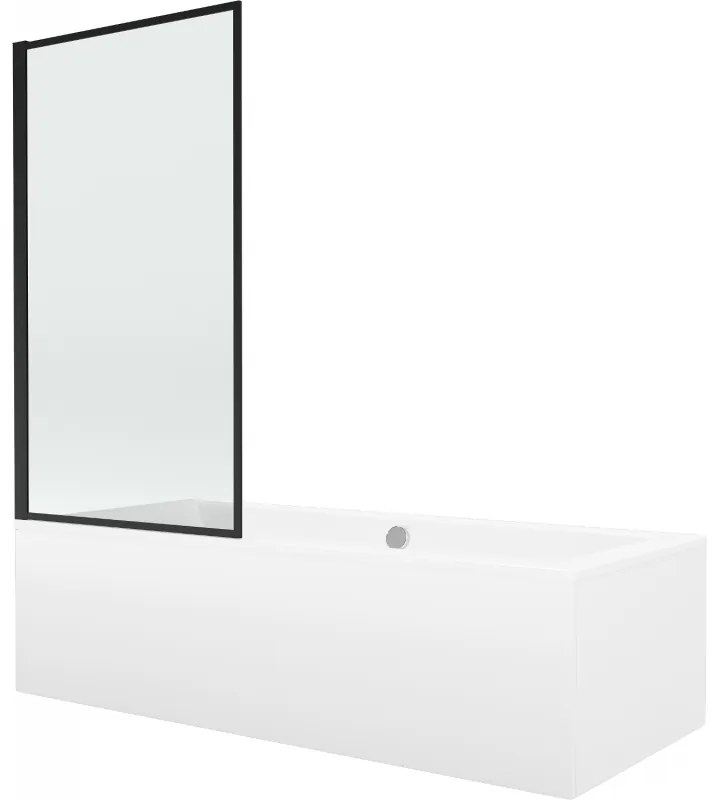 Mexen Cube obdélníková vana 180 x 80 cm s pláštěm 1-křídlovou zástěnou 70 cm, Černý vzor - 550518080X9307017070