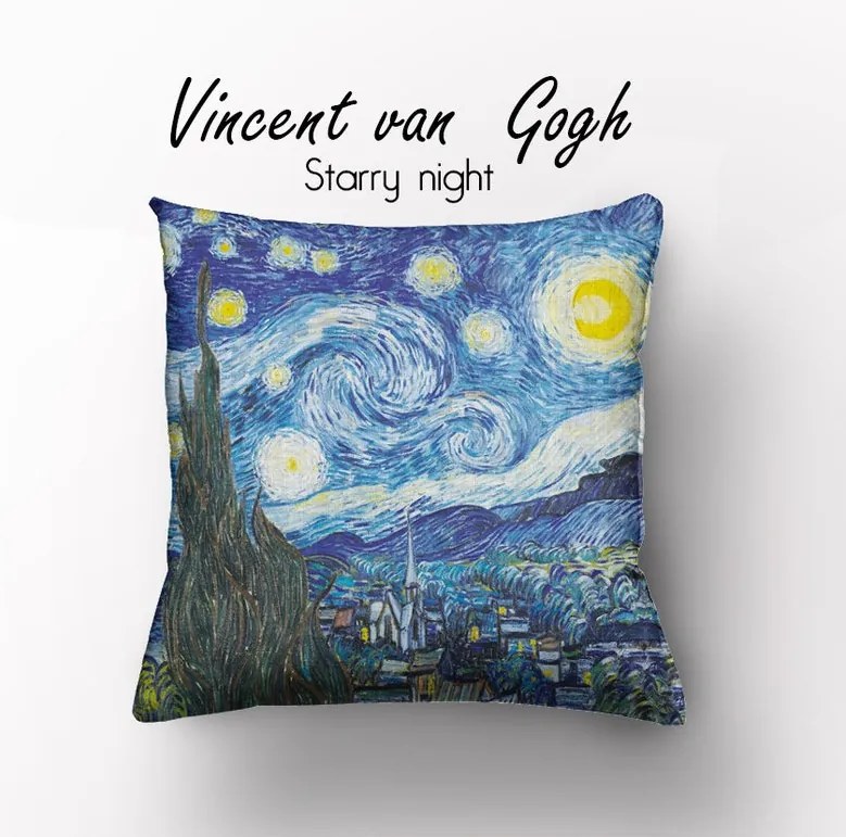 Lenbutik Povlak na polštář 45x45 cm Vincent Van Gogh Hvezdná noc /Starry night