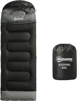 Outsunny lehký kompaktní spací pytel pro dospělé, 3 sezóny, vodotěsný, přenosný, malá velikost, pro kempování, černý