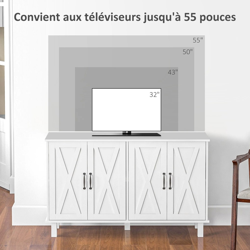 HOMCOM nízký úložný kabinet v country stylu, kuchyňský bufet se 2 dvoukřídlovými skříňkami a nastavitelnými policemi 120 x 37 x 75 cm - Bílý