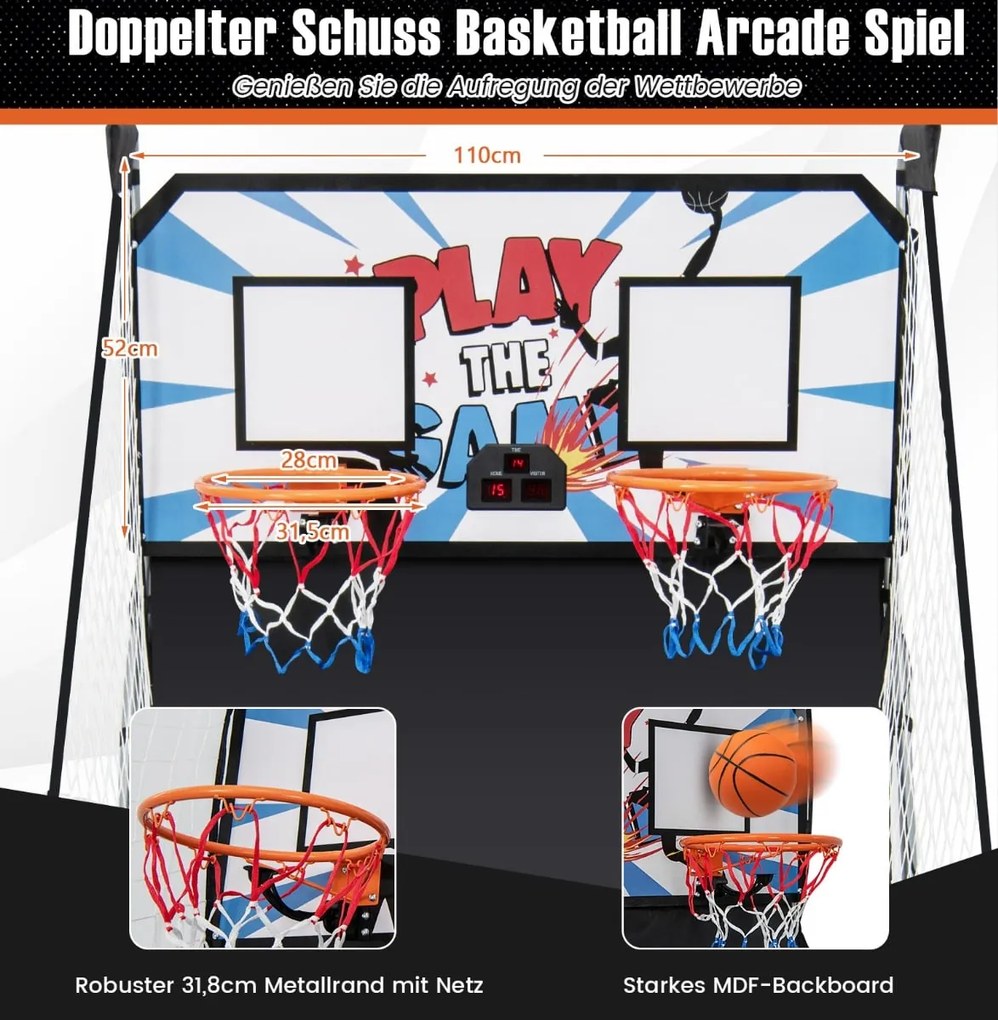 Costway Basketball Machine Skládací basketbalová arkádová hra se 2 košíky, černý