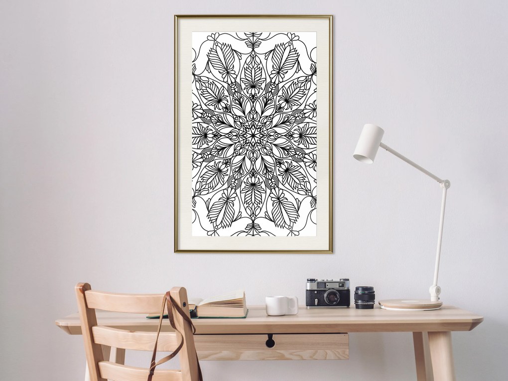 Artgeist Plakát černobílá mandala Velikosti (šířkaxvýška): 40x60, Finální vzhled: Bílý rám