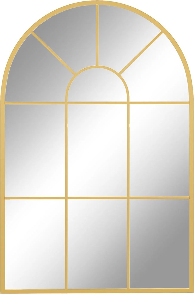 Zrcadlo na stěnu HOMCOM 91 x 60 cm Okenní zrcadlo s kovovým rámem Dekorativní zavěšené zrcadlo Zrcadlo do předsíně do ložnice nebo obývacího pokoje Zl